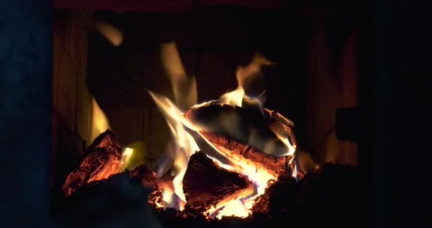 4K video of fire burning in fireplace | Stock Video | Pond5