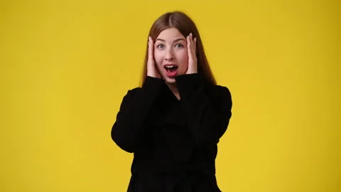 4k video of girl raising hands in surpri... | Stock Video | Pond5