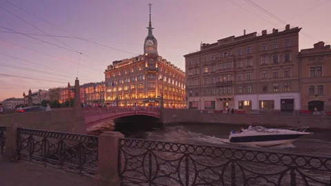 4k, View of the Red Bridge at Moika rive... | Stock Video | Pond5