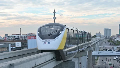 4K The yellow line train is running on r... | Stock Video | Pond5