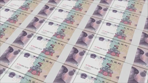 5 CHINESE RENMINBI banknotes printing by... | Stock Video | Pond5