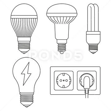 5 line art black and white electric elements set Illustration #104134056