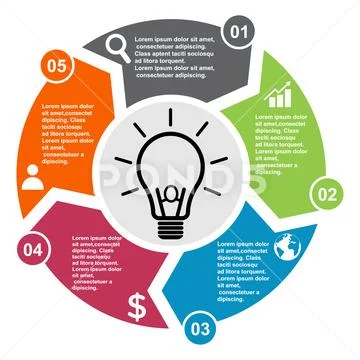 5 step vector element in five colors with labels, infographic diagram ...