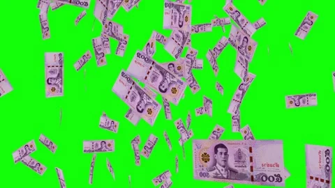 500 THAI BAHT notes falling Green screen | Stock Video | Pond5