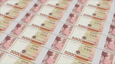 5000 SOUTH KOREAN WON banknotes printing... | Stock Video | Pond5