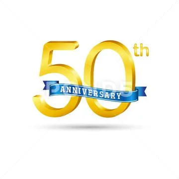 50th golden Anniversary logo with blue ribbon isolated on white ...