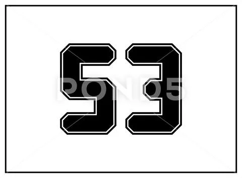 53 number classic american, college style font. Uniform letter in black ...