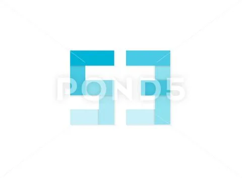 53 number, vector logo, paper cut desing font made of blue color tones ...