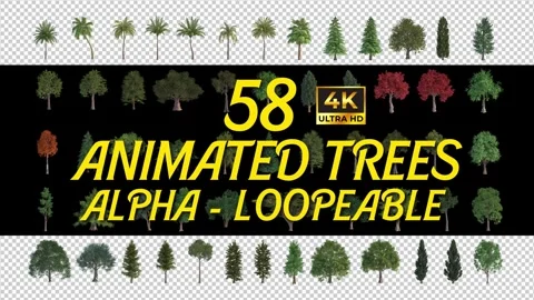 58 4K Animated Trees loopeable With Alpha Pack ~ After Effects #263836829