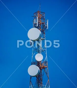 5G Cell Towers for smart mobile telephone on sky background ~ Premium ...
