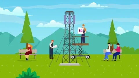 5G Tower installation - People use wirel... | Stock Video | Pond5