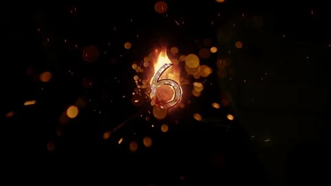 6 in flames on black background | Stock Video | Pond5