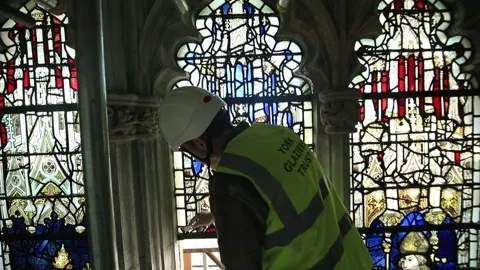 600-year-old stained glass window remove... | Stock Video | Pond5