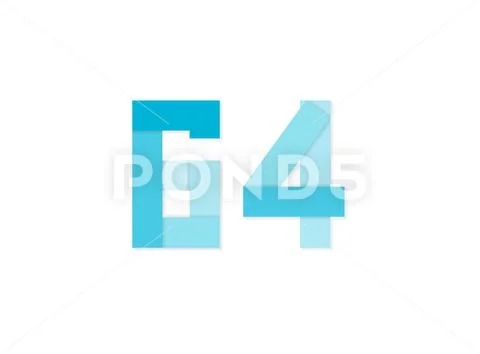 64 number, vector logo, paper cut desing font made of blue color tones ...
