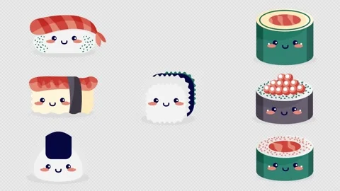 7 cute vector animated sushi kawaii co... | Stock Video | Pond5