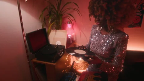 70s Female Disco Star Playing Vinyl Reco... | Stock Video | Pond5