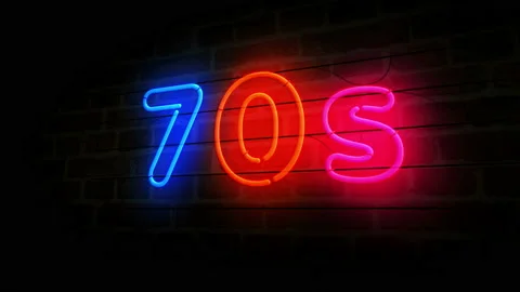 70s retro party neon on brick wall 3d | Stock Video | Pond5