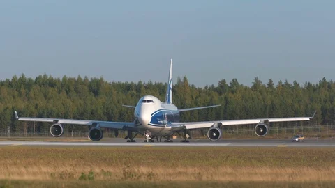 747 cargo airplane front view waiting fo... | Stock Video | Pond5