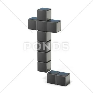 8 bit font. Lowercase letter T. 3D Illustration #68198308