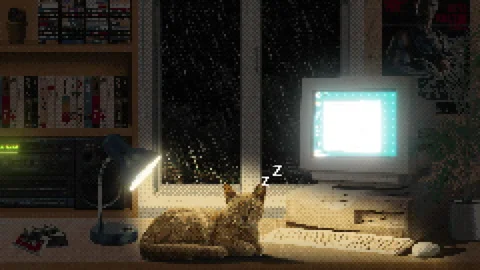 8-bit night room interior from the past.... | Stock Video | Pond5