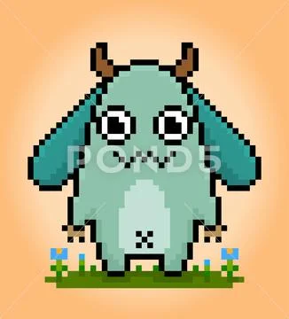 8-bit pixel cute monster, illustration of pixel art vector. Cute ...