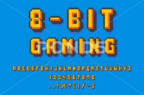 8 bit pixel font type and game typeface alphabet ~ Clip Art #238906835