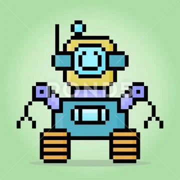 8 bit pixel robot in vector illustrations for game assets.: Royalty ...