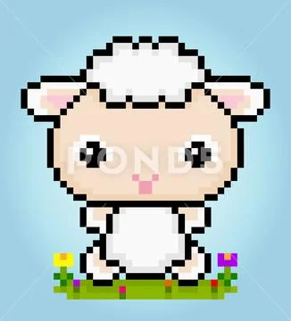 8 bit pixel of sheep. Animal pixels for game assets and cross stitch pattern: Royalty Free ...