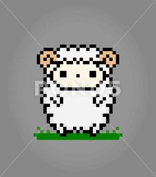 8 bit pixel of sheep. Animal pixels for game assets and cross stitch pattern ~ Clip Art #242129503