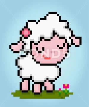 8 bit pixel of sheep. Animal pixels for game assets and cross stitch pattern: Royalty Free ...