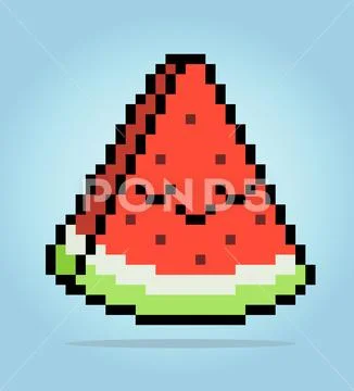 8 bit pixels watermelon slices. Fruit pixels for game icons.: Graphic ...