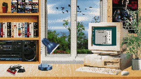 8-bit room interior from the past. Pixel... | Stock Video | Pond5