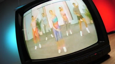 80s 90s Aerobic Video on an Old CRT TV S... | Stock Video | Pond5