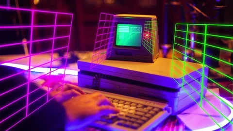 80s computer hacker with neon | Stock Video | Pond5