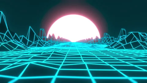80s Retro Style CGI Animation. Blue Grid... | Stock Video | Pond5