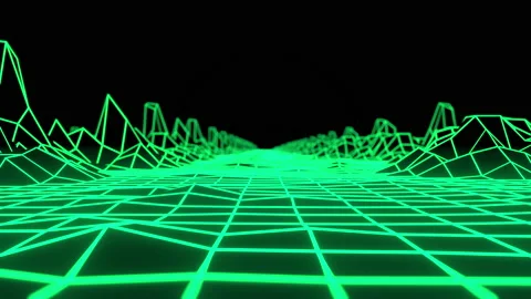 80s Retro Style CGI Animation.Green Grid... | Stock Video | Pond5