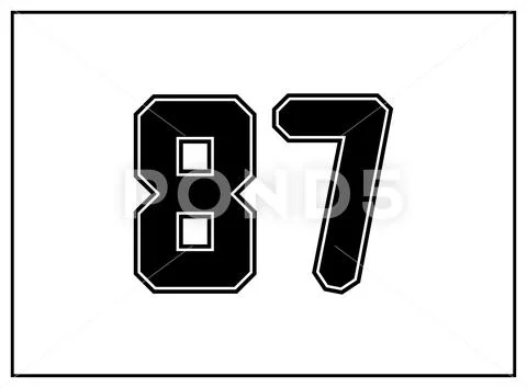 87 number classic american, college style font. Uniform letter in black ...