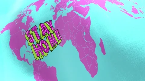 8K Global map flag with stay home text w... | Stock Video | Pond5