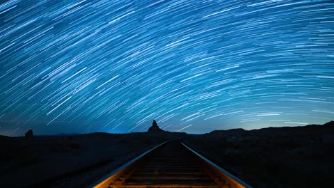 8K Startrails Over Train Track in Desert... | Stock Video | Pond5