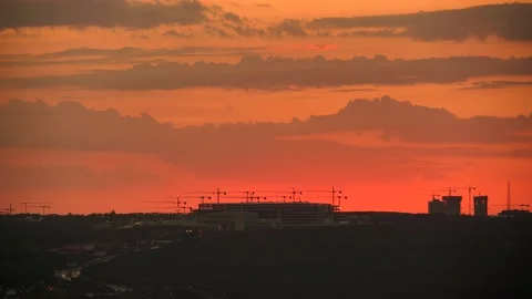8K Sunset at the big construction site i... | Stock Video | Pond5
