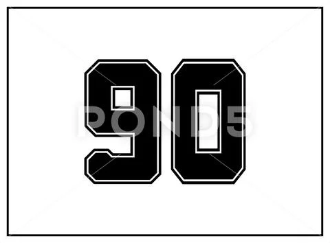 90 number classic american, college style font. Uniform letter in black ...