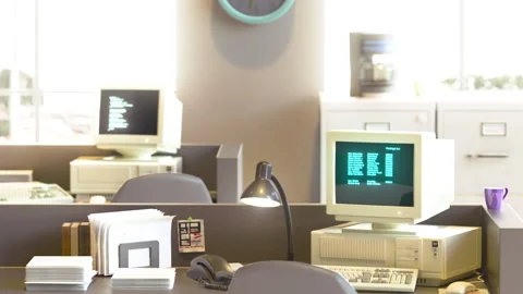 90s office render with vintage CRT monit... | Stock Video | Pond5