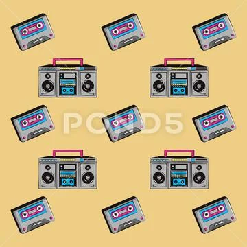 90s radio and cassettes pattern background Illustration #106747352