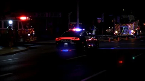 911 emergency at night police and fire t... | Stock Video | Pond5