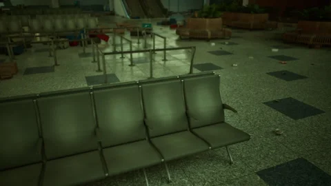 Abandoned airport terminal with empty se... | Stock Video | Pond5