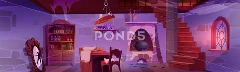 Abandoned old magic wizard room cartoon background: Graphic #248040517