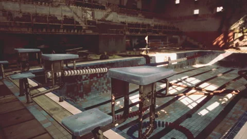 An abandoned swimming pool with empty be... | Stock Video | Pond5