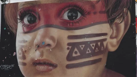 Aboriginal boy mural at Bondi beach zoom... | Stock Video | Pond5