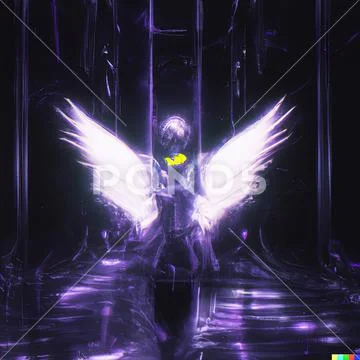 Abstract AI art Angel floating in futuristic sci-fi cyberpunk ...