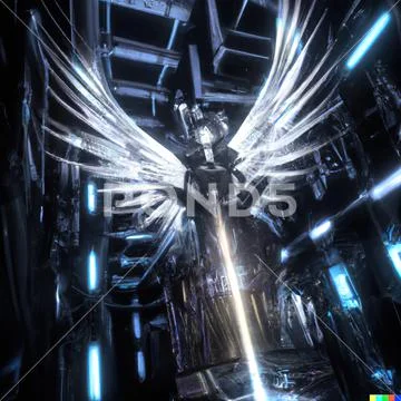 Abstract AI art Angel floating in futuristic sci-fi cyberpunk ...